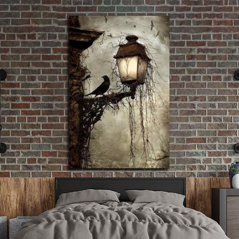 Crow and Its Nest Crow Wall Art Street Lamp Canvas Decor - Etsy