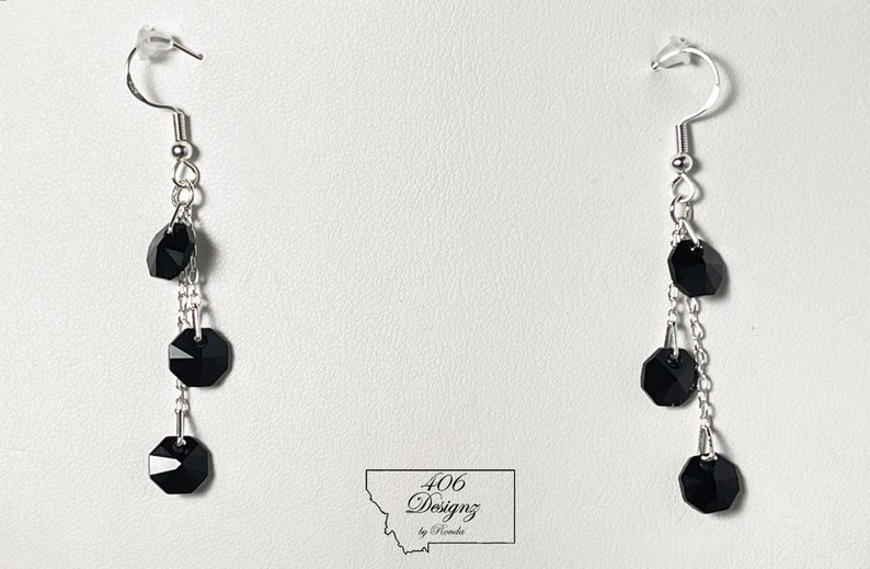 Swarovski Jet Black Octagon Pendant Earrings With Sterling Silver ...