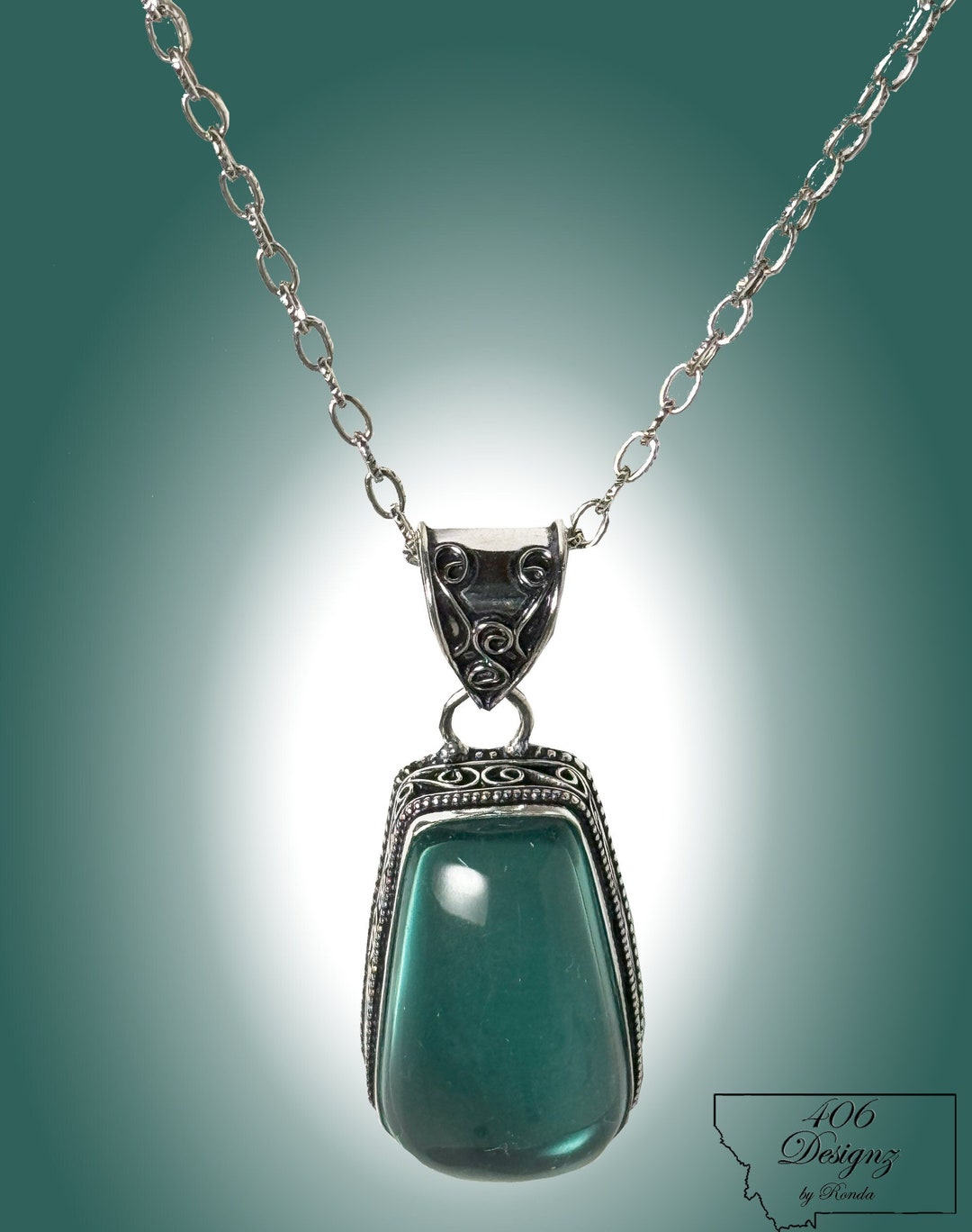 Green Quartz Stone in Handmade Sterling Silver Plated Setting on ...