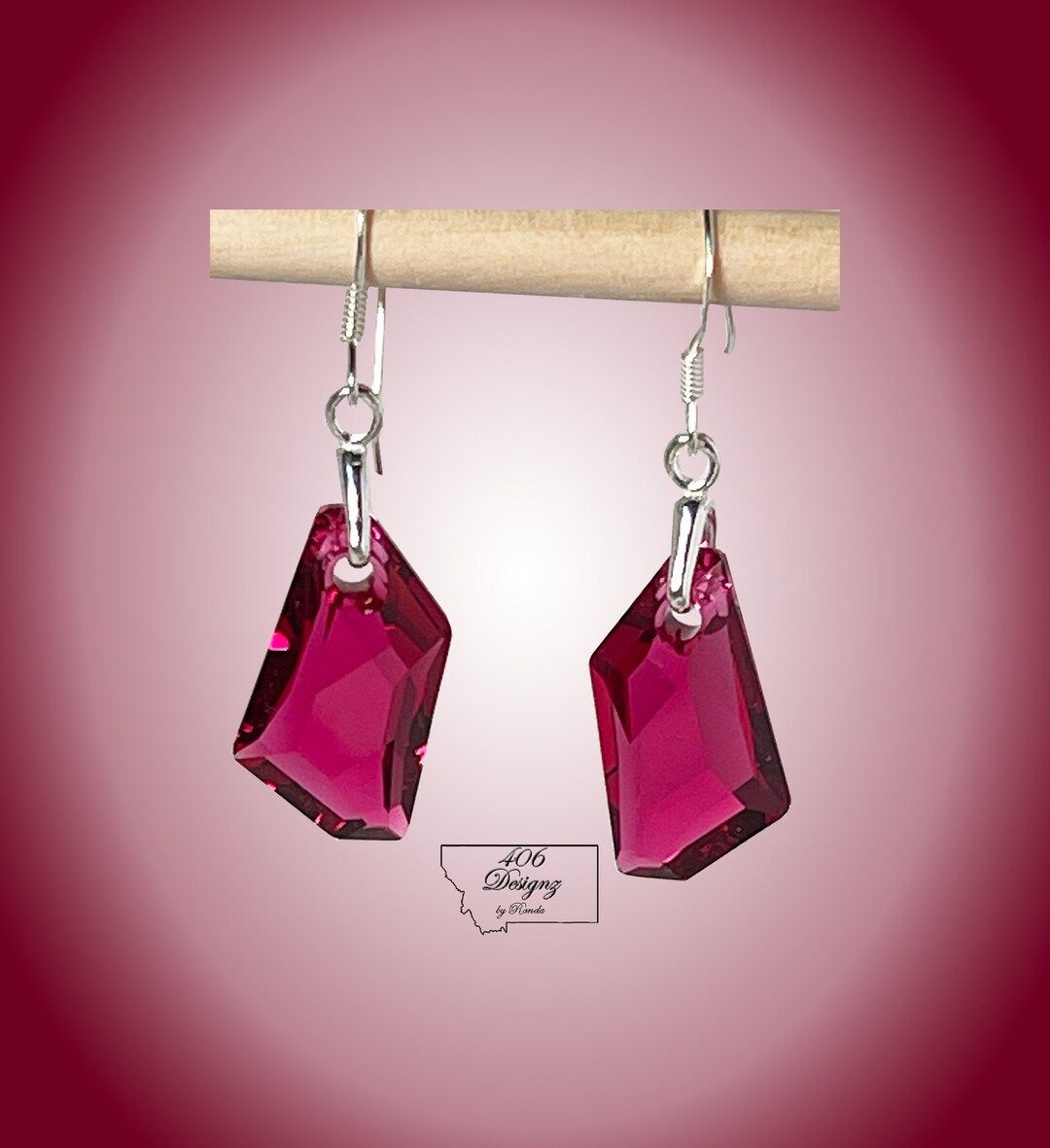 Ruby Swarovski De-art Crystal Pendant Earrings on Sterling Silver or ...