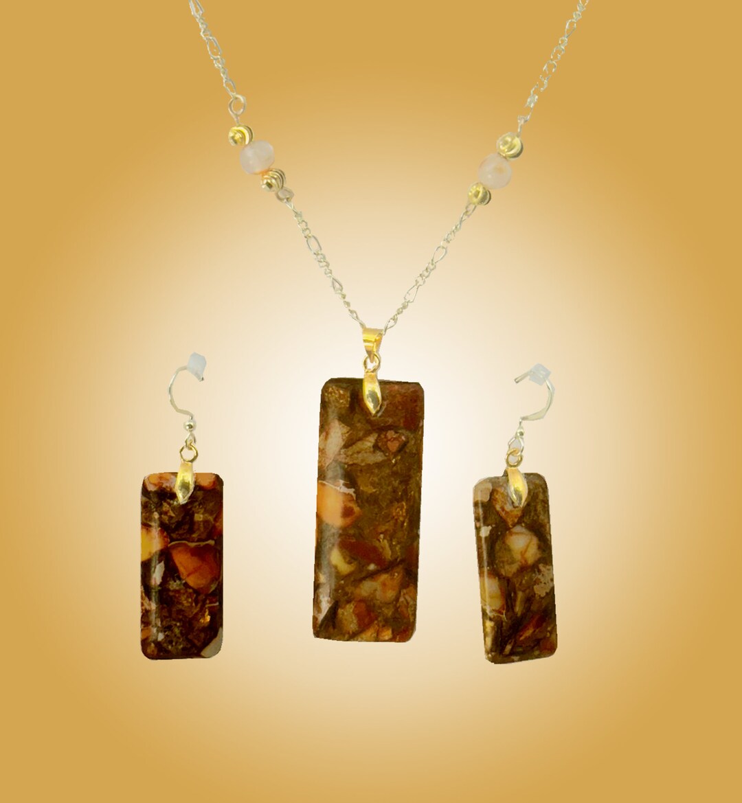 Orange Sea Sediment Jasper Pendants in Necklace and Matching Earrings ...