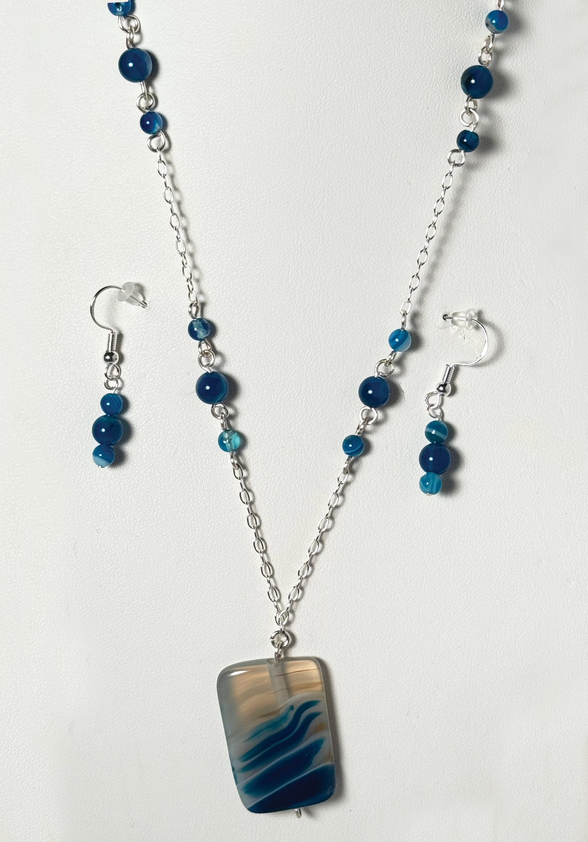 Blue Onyx Agate Rectangular Pendant Necklace on Sterling Silver Chain ...