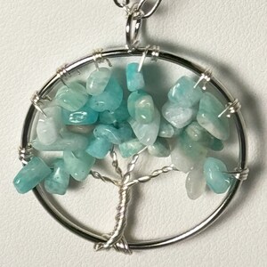 Aquamarine Stone Tree of Life Energy Amulet Necklace on Silver Chain - Etsy