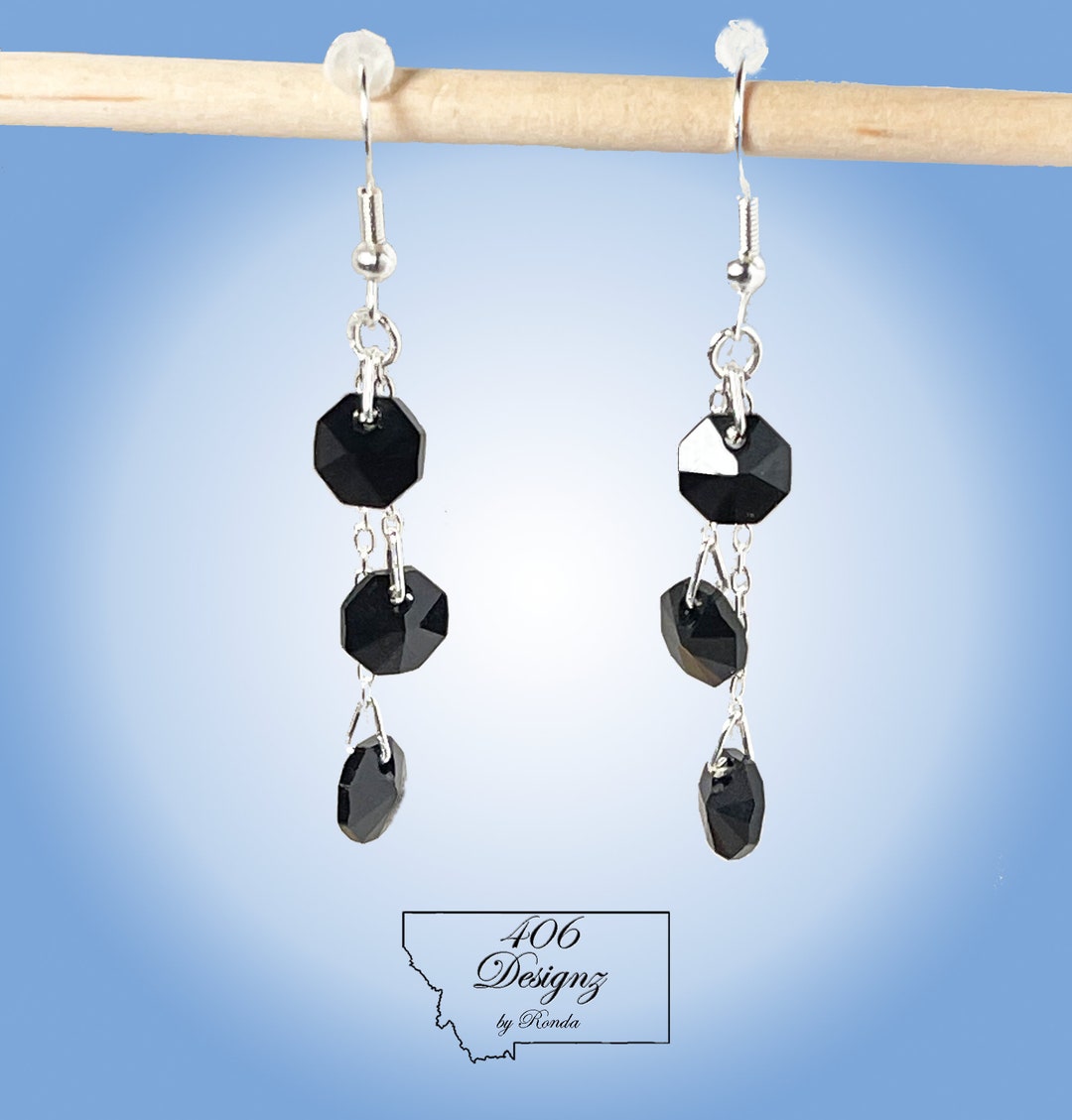Swarovski Jet Black Octagon Pendant Earrings With Sterling Silver ...