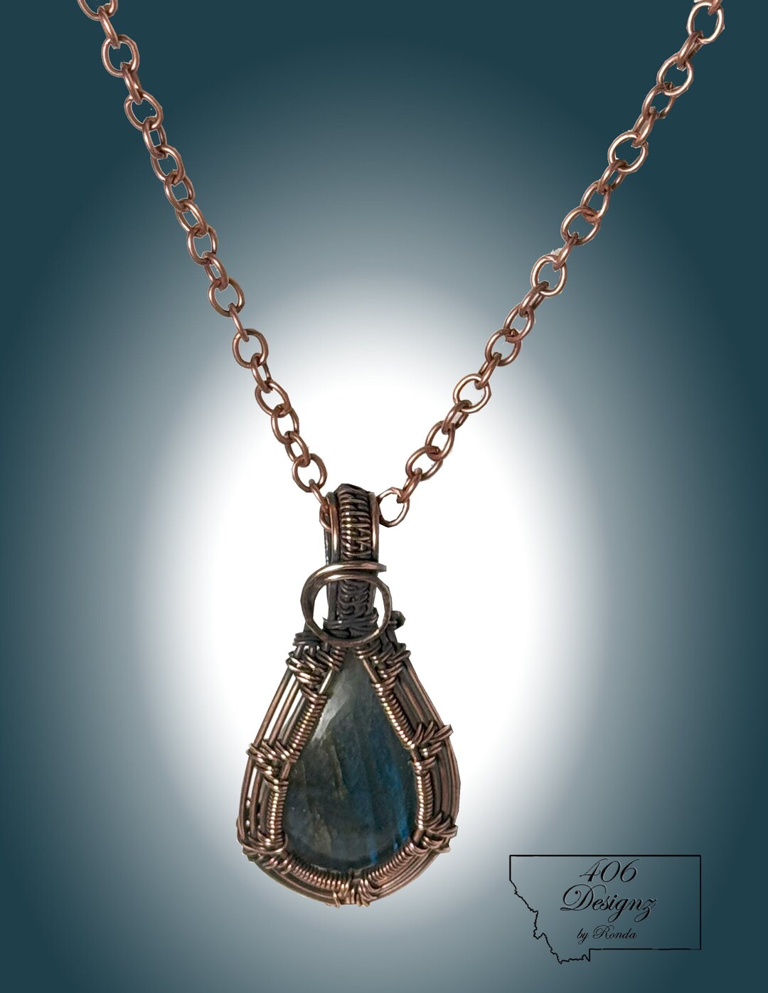 Copper Wrapped Iridescent Blue and Brown Fiery Labradorite Stone on ...