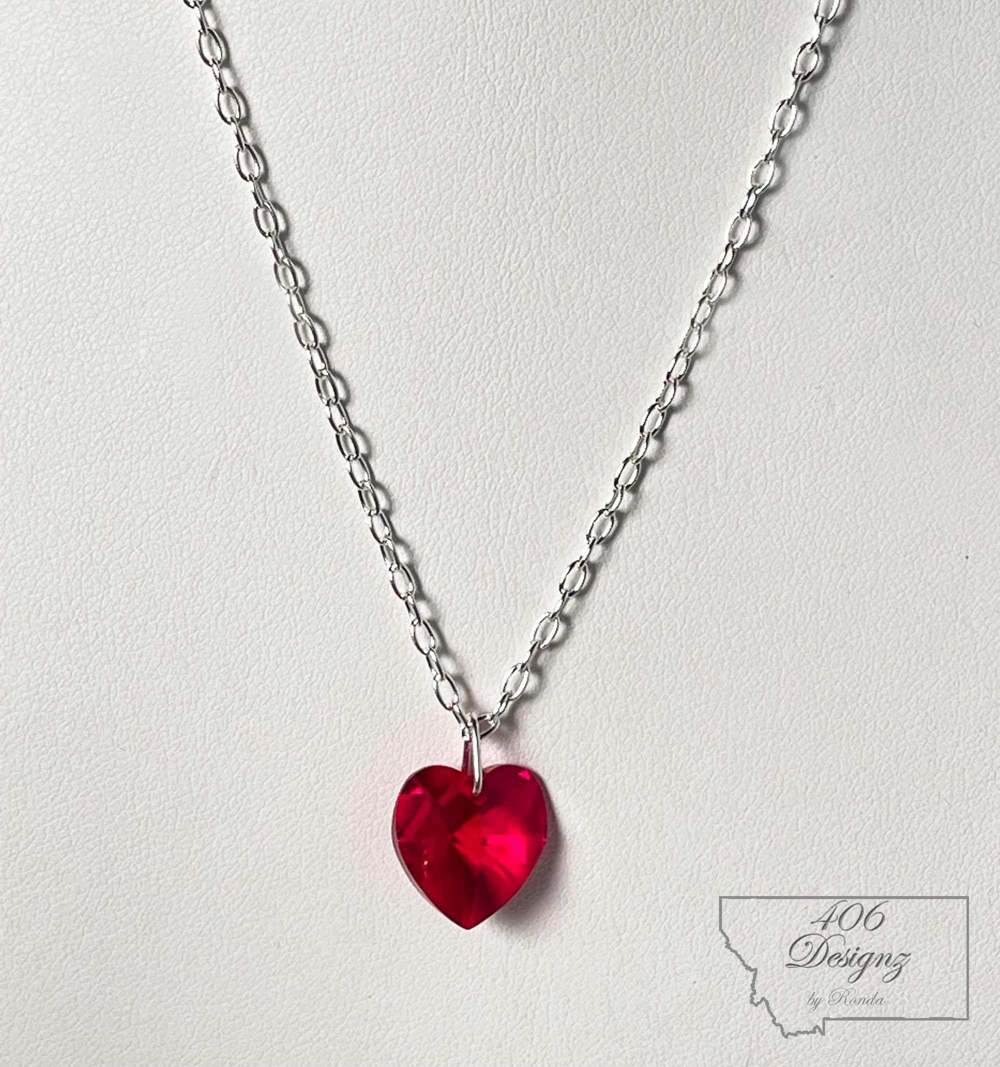Swarovski Siam Red Crystal Heart Pendant Necklace on Sterling Silver ...