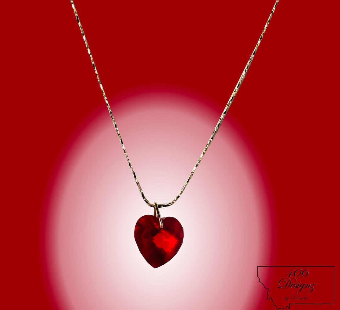 Swarovski Siam Red Crystal Heart Pendant Necklace on 14K or - Etsy