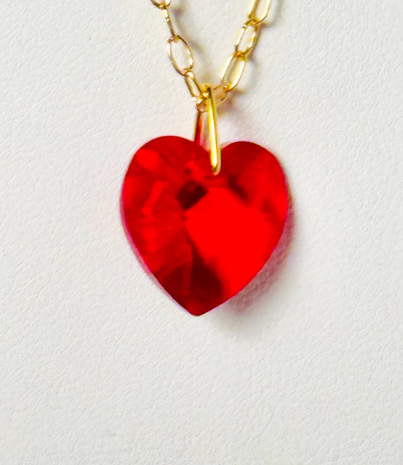 Swarovski Siam Red Crystal Heart Pendant Necklace on 14K GF Chain - Etsy