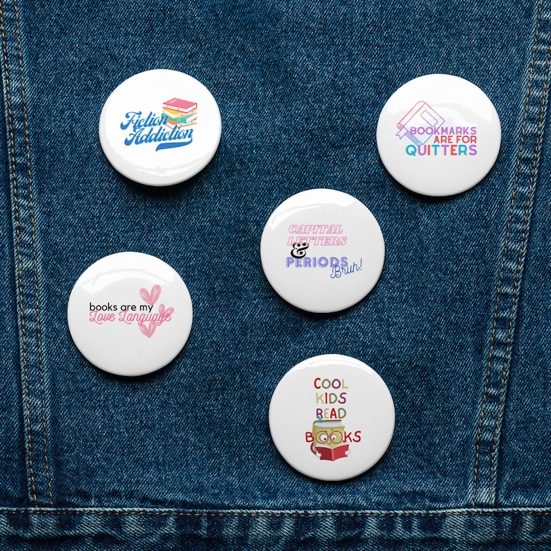 Cute Bookish Pins - Set of 5 - Etsy