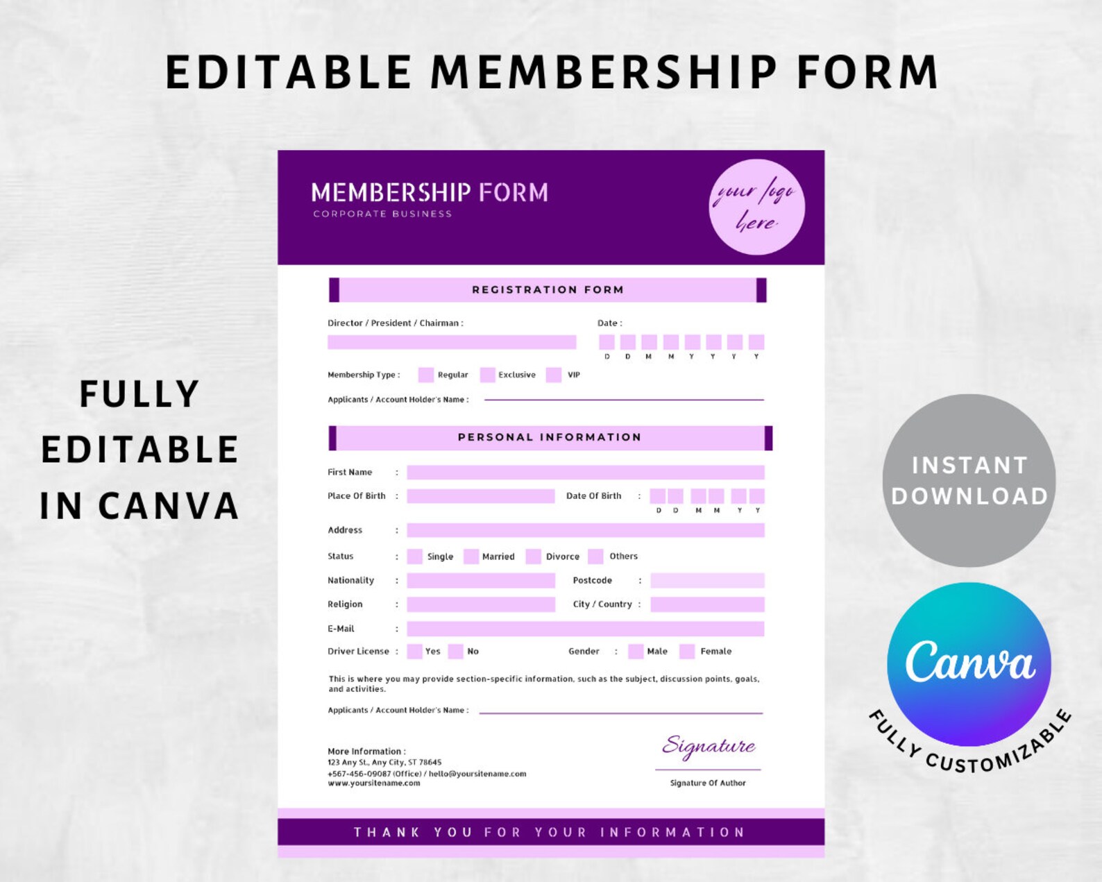 Editable Membership Form New Member Intake Form Editable - Etsy