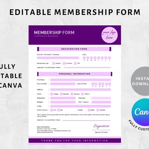 Editable Membership Form New Member Intake Form Editable - Etsy