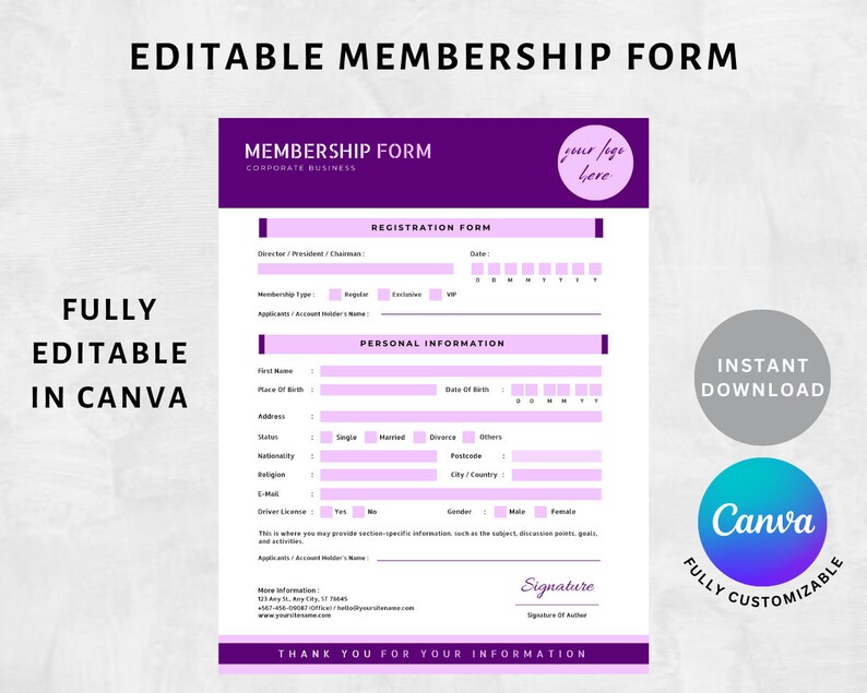 Editable Membership Form New Member Intake Form Editable - Etsy