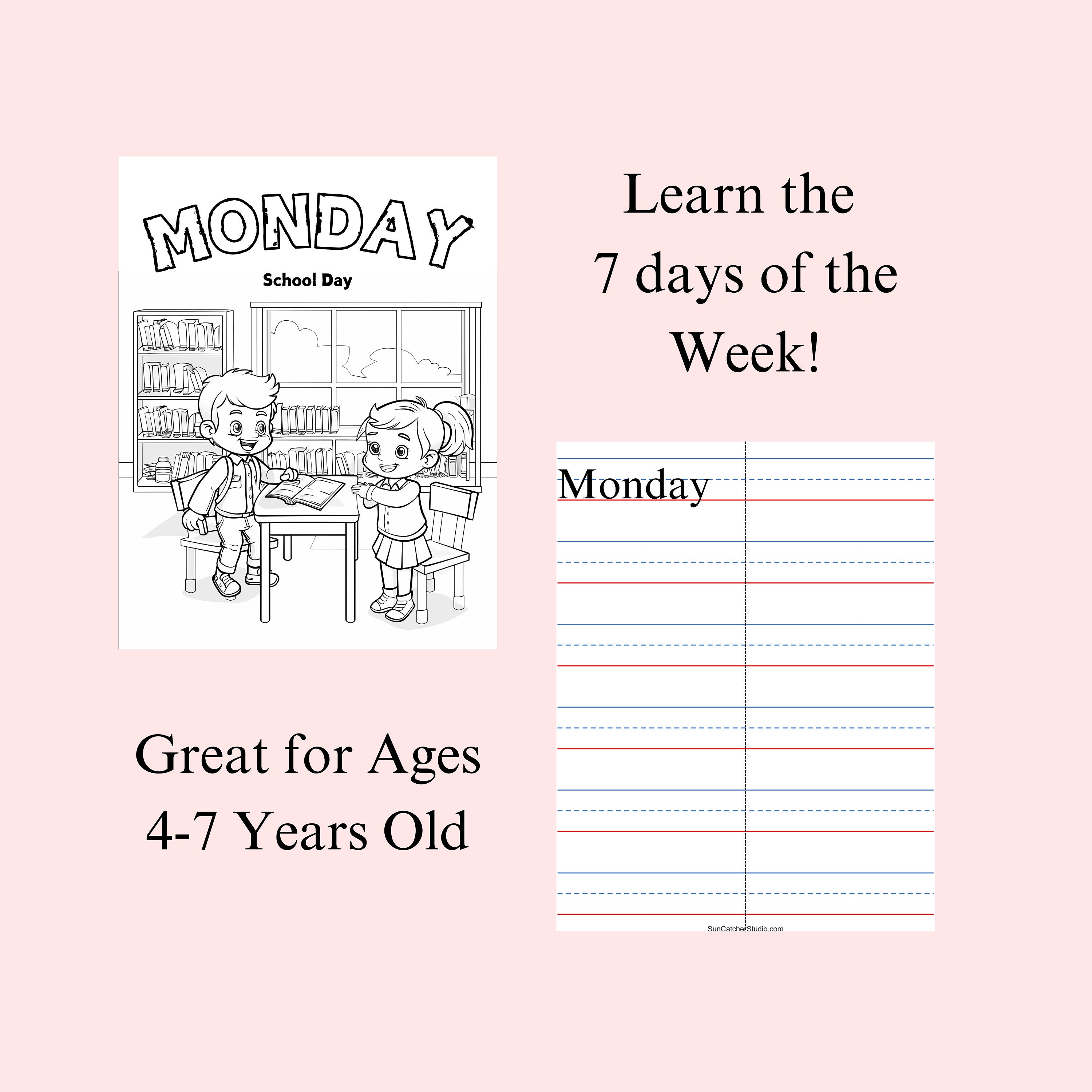 Downloadable Coloring Book, Days of the Week Learning Activity ...