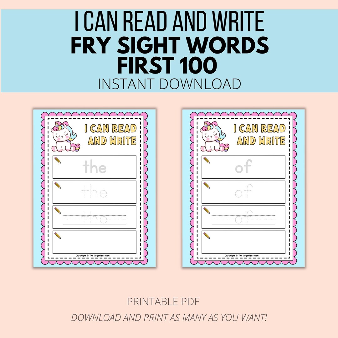 Unicorn Fry First 100 Sight Words Worksheets – Early Literacy (PDF) - Etsy
