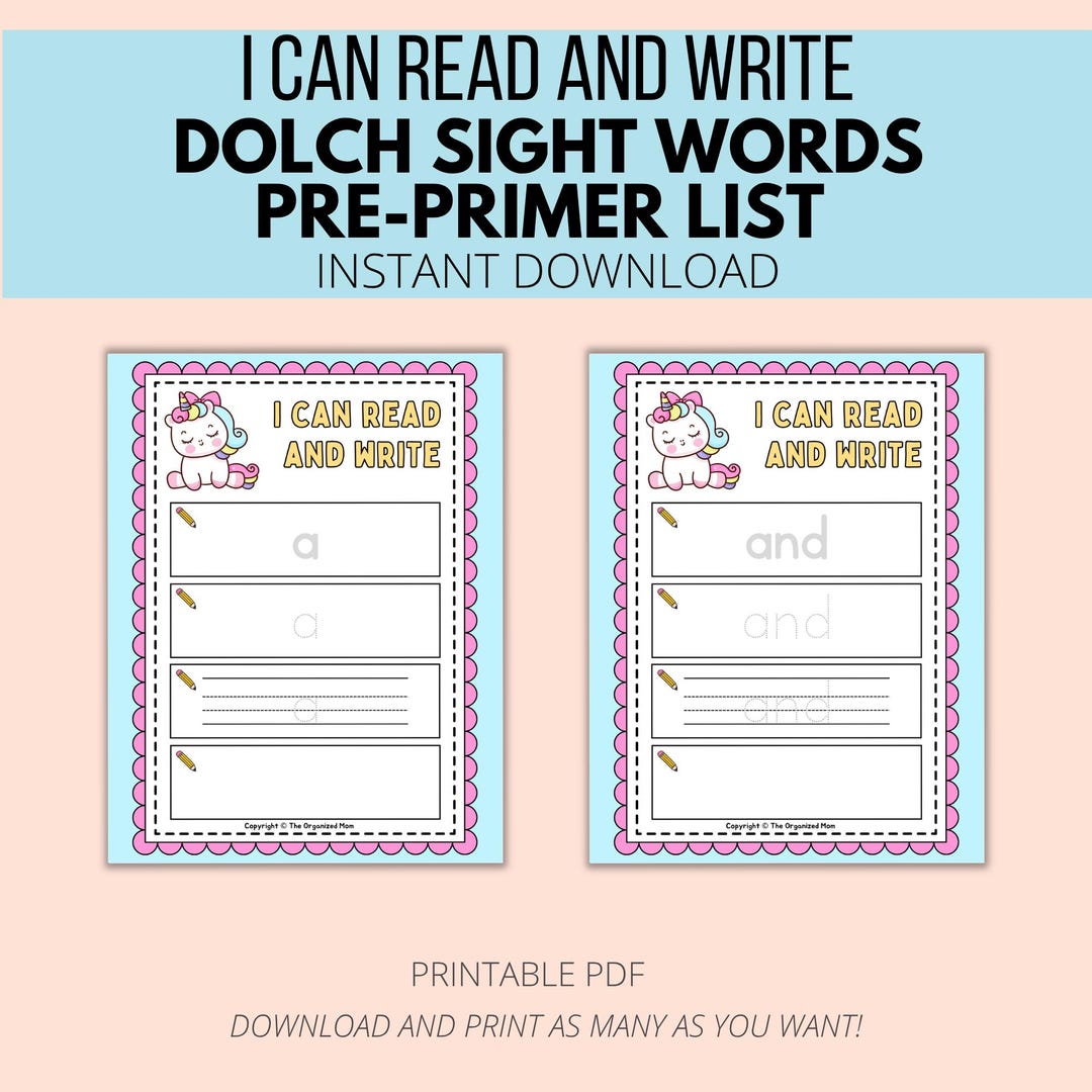 Unicorn Sight Word Tracing Worksheets | Dolch Pre-primer (PDF Pattern ...