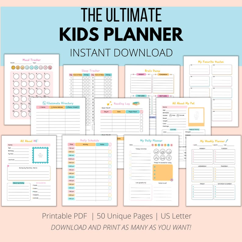 Kids Printable Planner – Daily and Weekly Planner for Kids, School ...