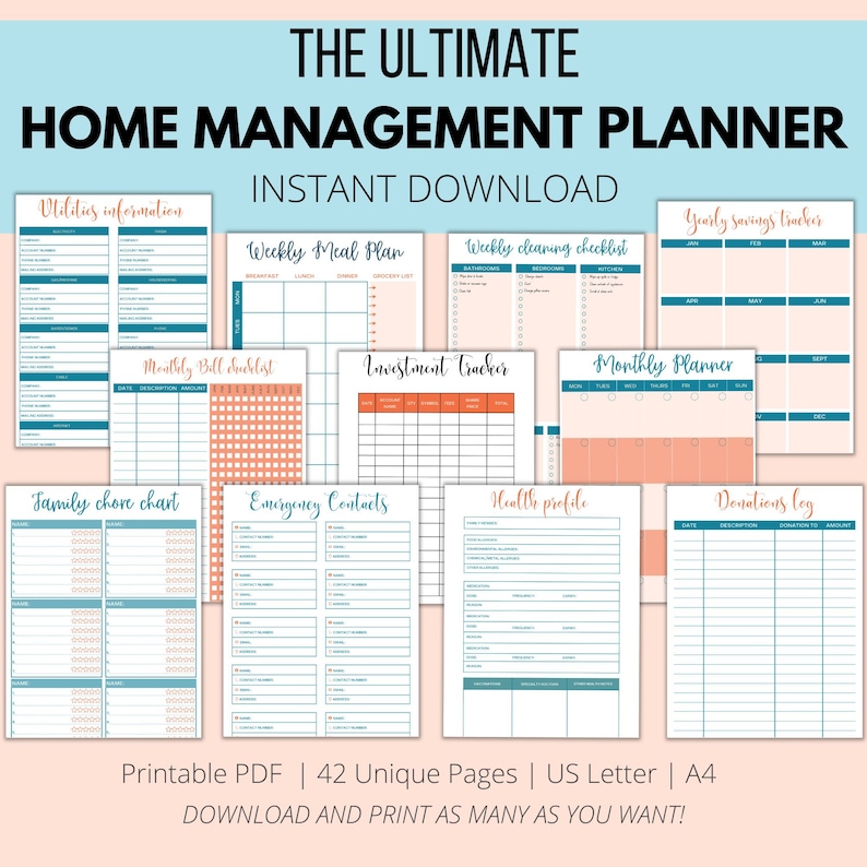 The Ultimate HOME MANAGEMENT Planner | 42 Unique Pages | Instant ...
