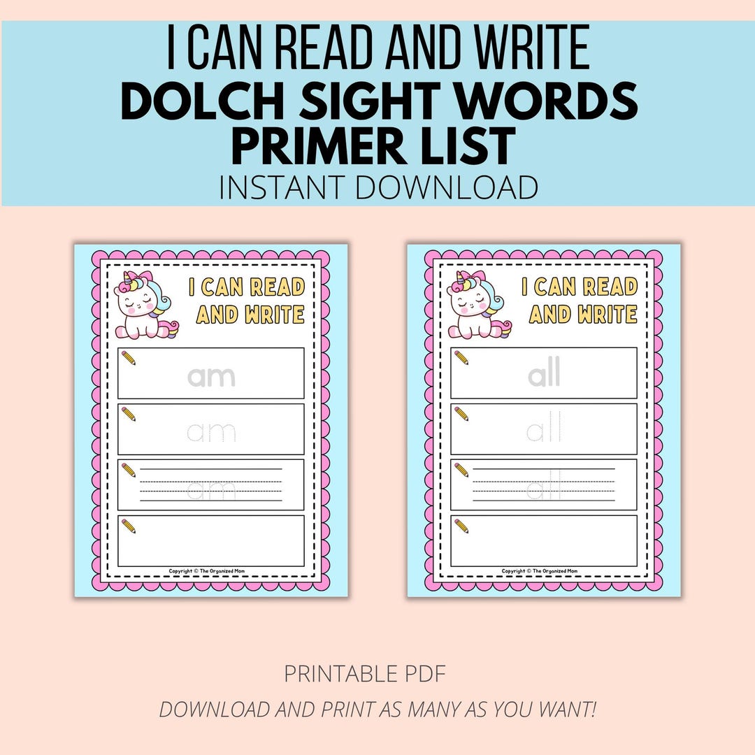 Unicorn Sight Word Worksheets – Dolch Primer List (printable PDF) - Etsy