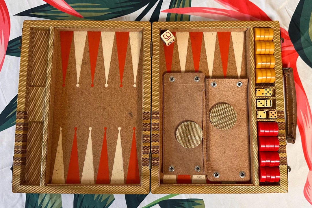 Vintage Backgammon Bakelite Cork Board Backgammon Game Bakelite Stones ...