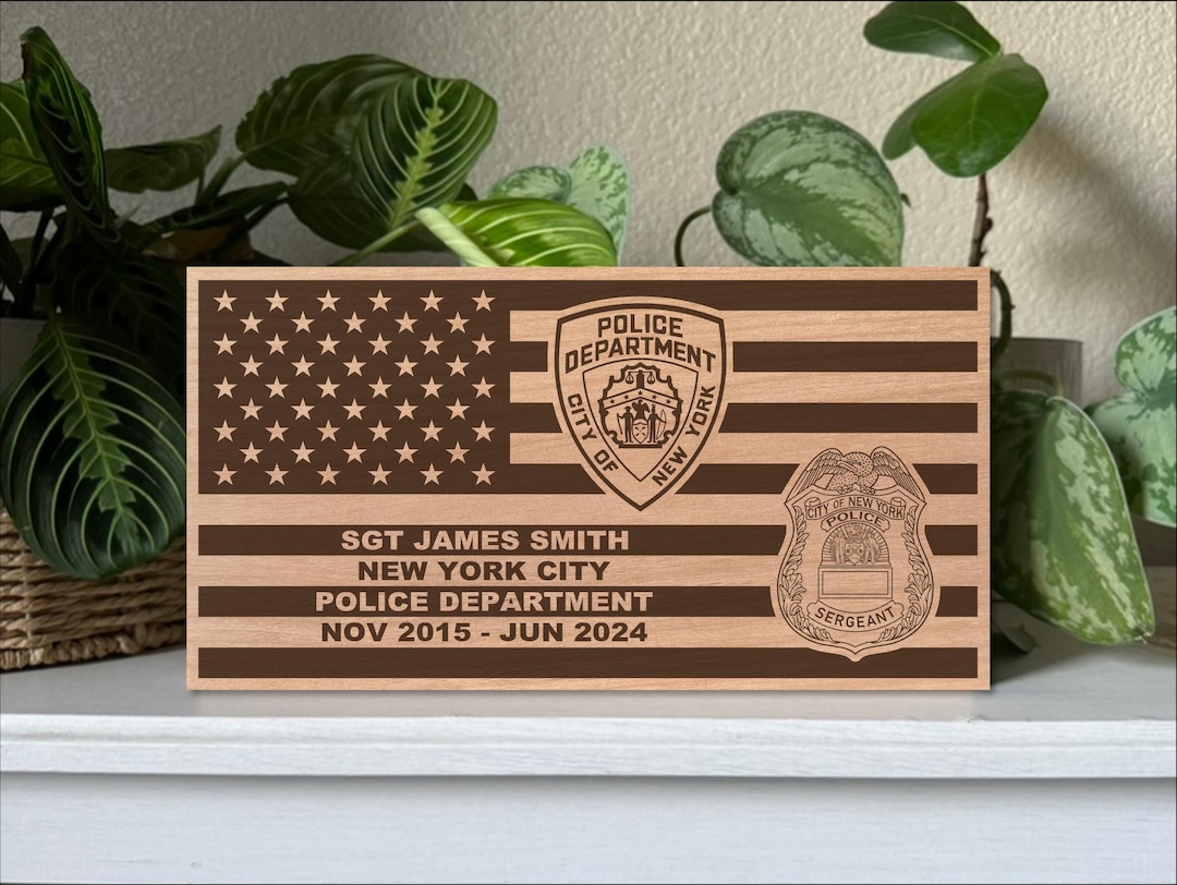 Custom Police Flag Plaque - Personalized Wood Flag Engraved With ...