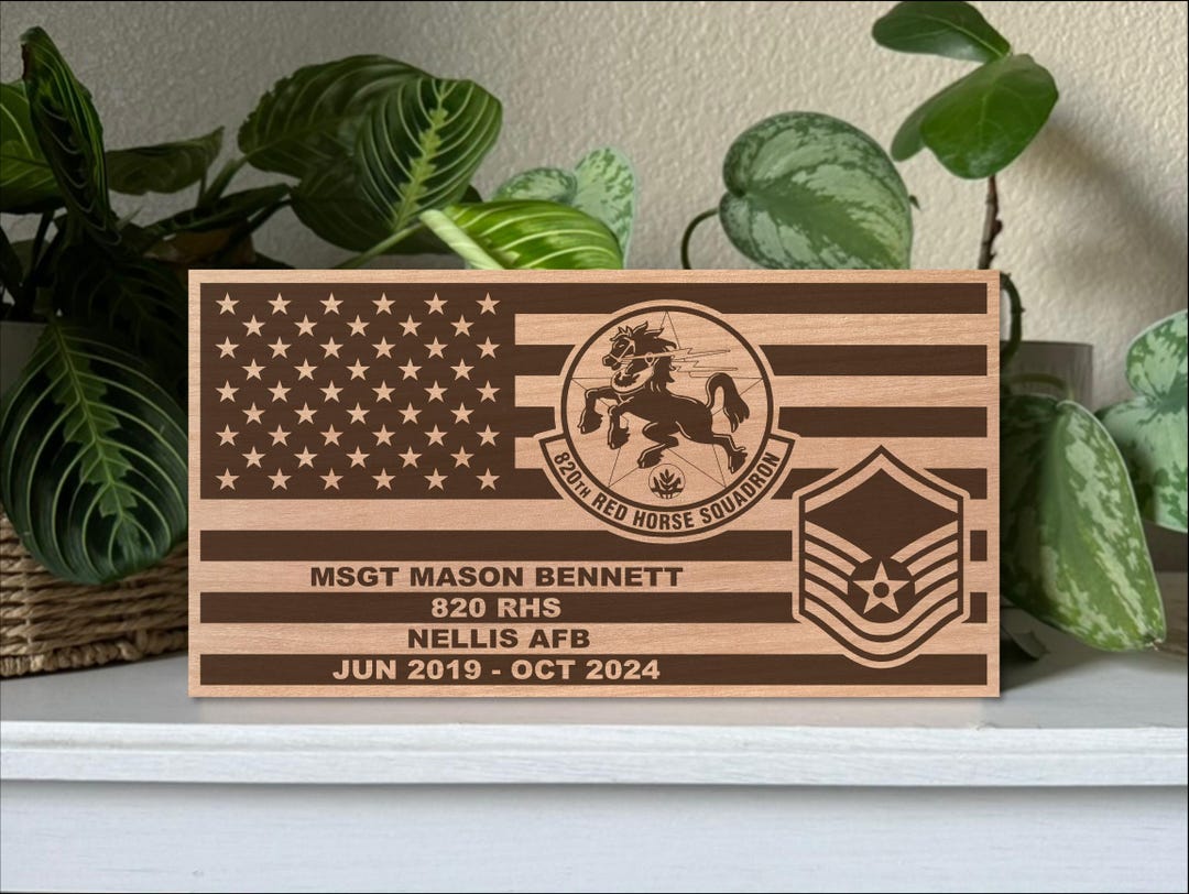 Custom Military Flag Plaque - Personalized Wood Flag Engraved With Unit ...