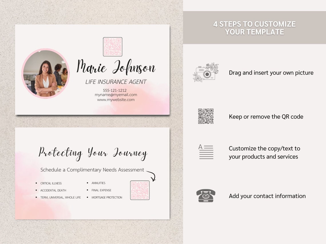 Insurance Agent Business Card | Canva Template - No Canva PRO Needed ...