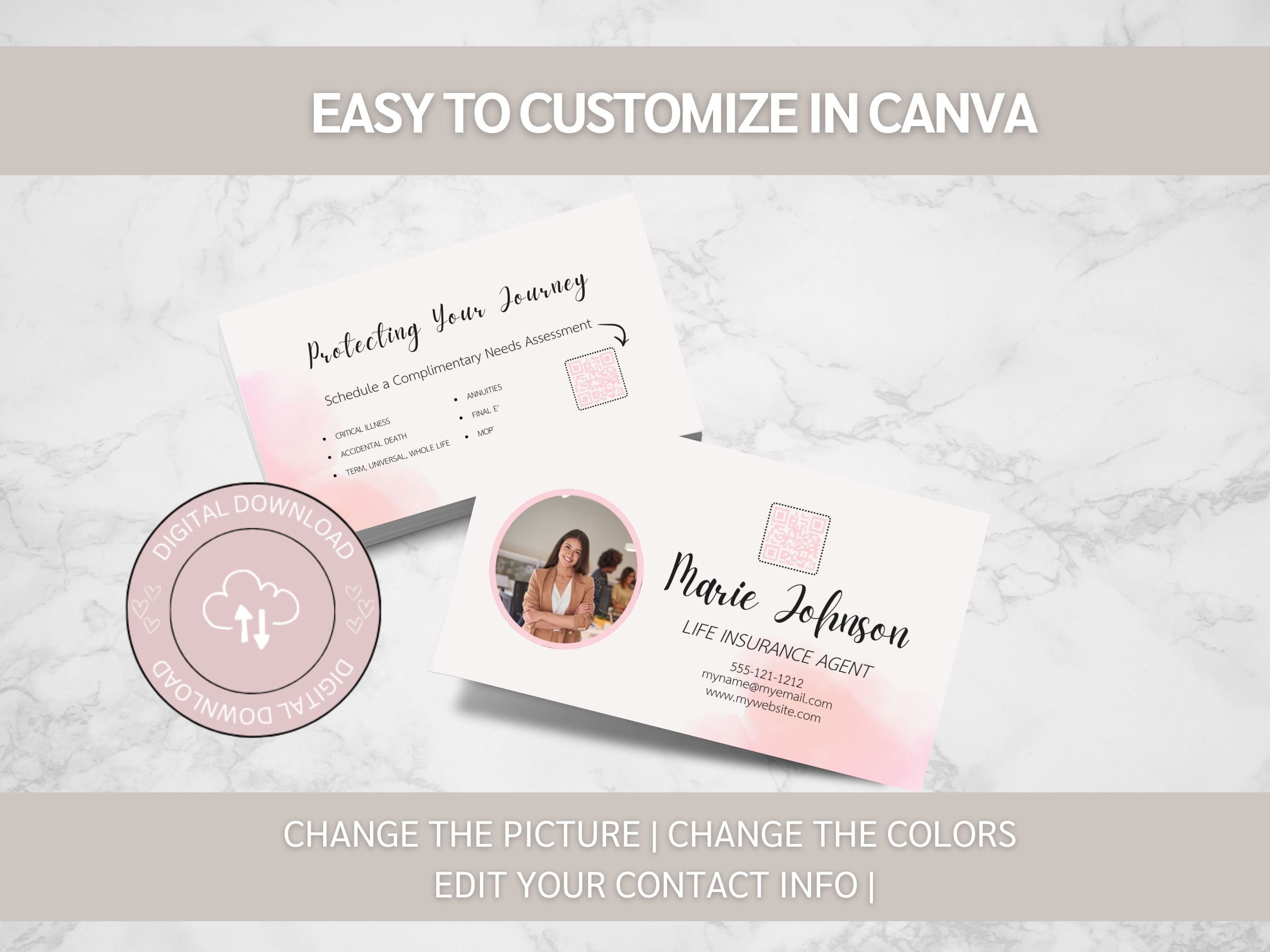 Insurance Agent Business Card | Canva Template - No Canva PRO Needed ...