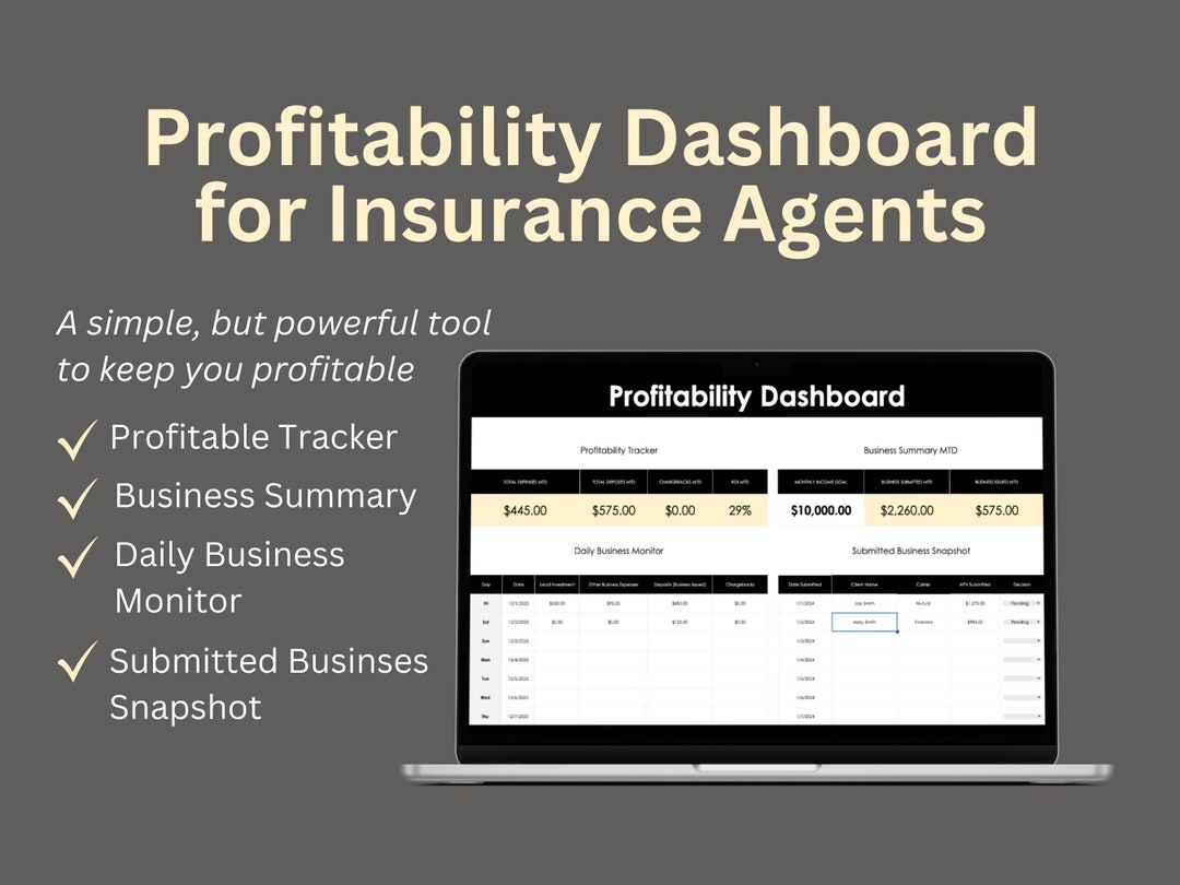 Insurance Agent Profitability Dashboard - Track ROI, Deposits, Expenses ...