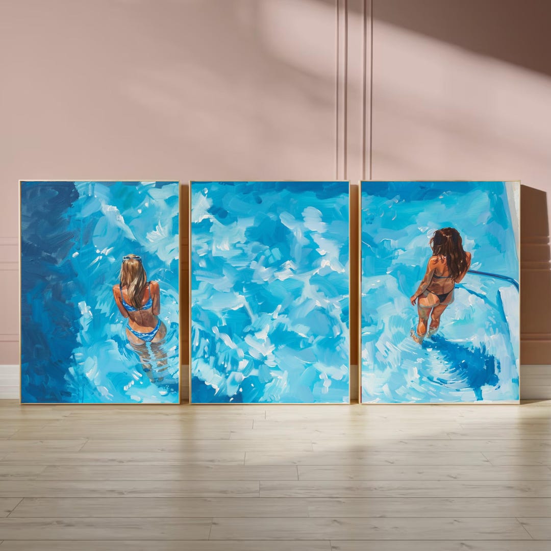 Digital File - Summer Pool Art | Poolside Bliss: Acrylic Painting of ...