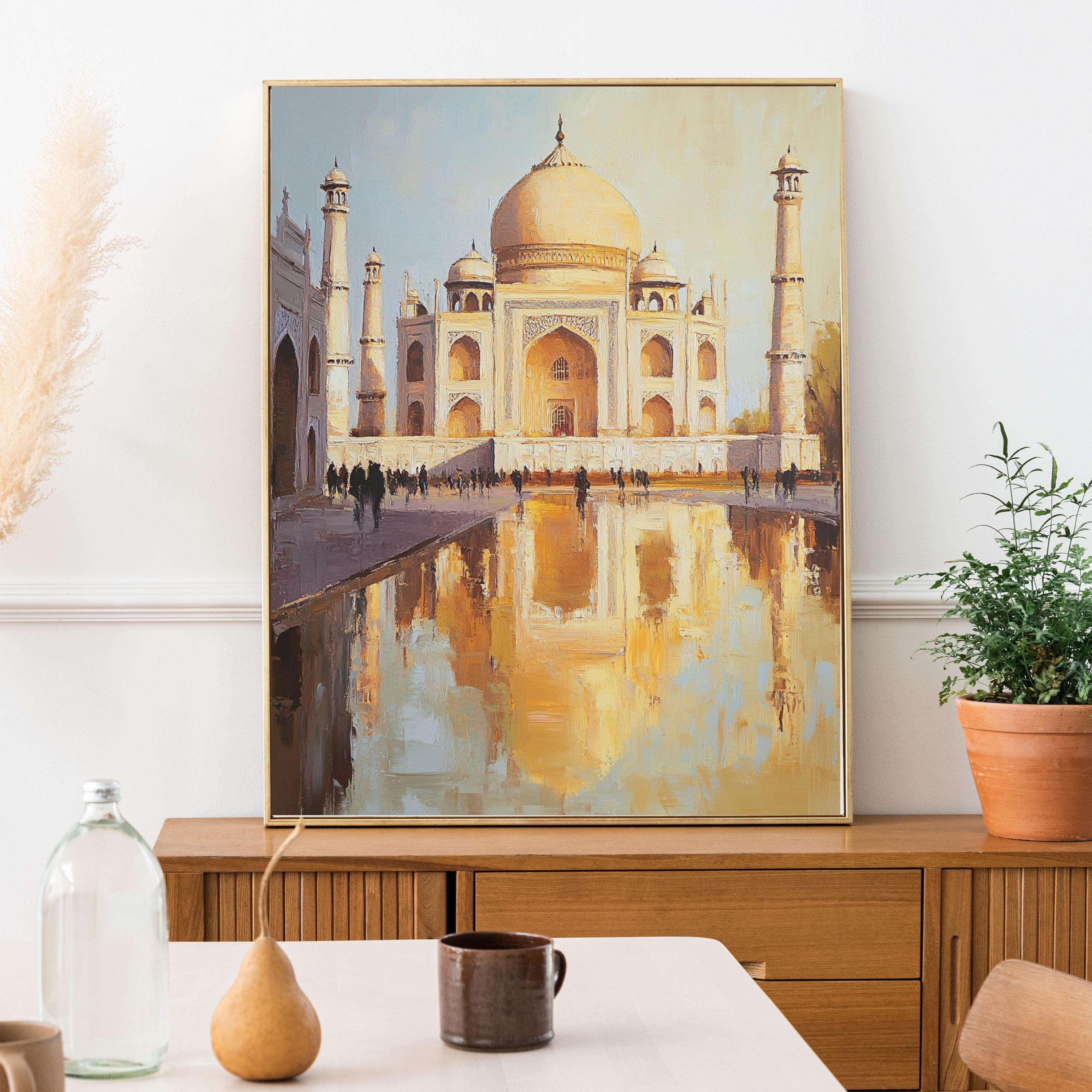 Taj Mahal Painting - Eternal Light – Textured Beige Oil Painting of the ...