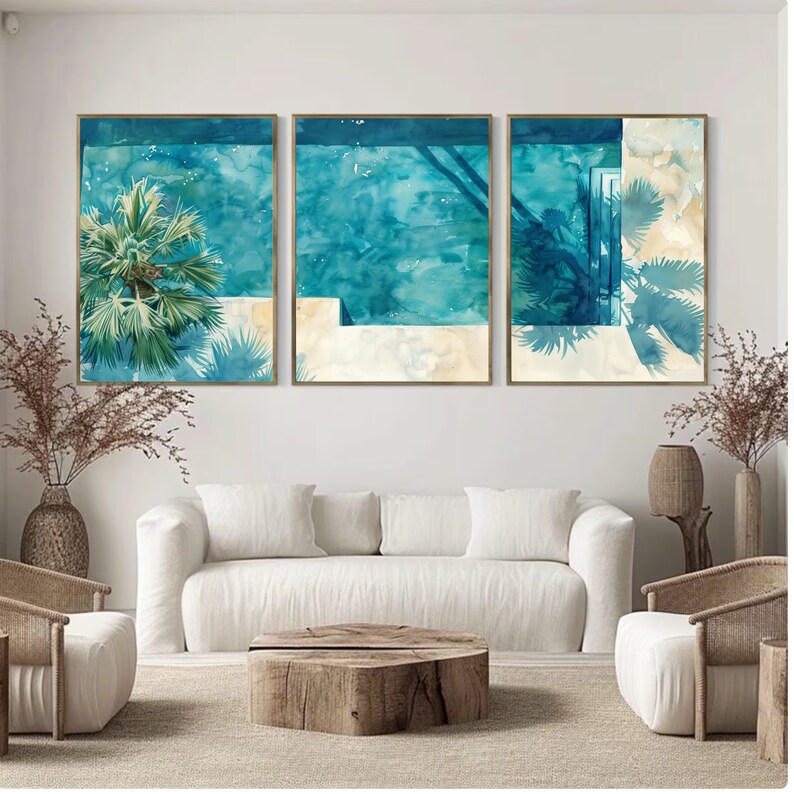 Palm Springs Vibes Pool Poster Set of 3 - Watercolor Art Prints - Mid ...