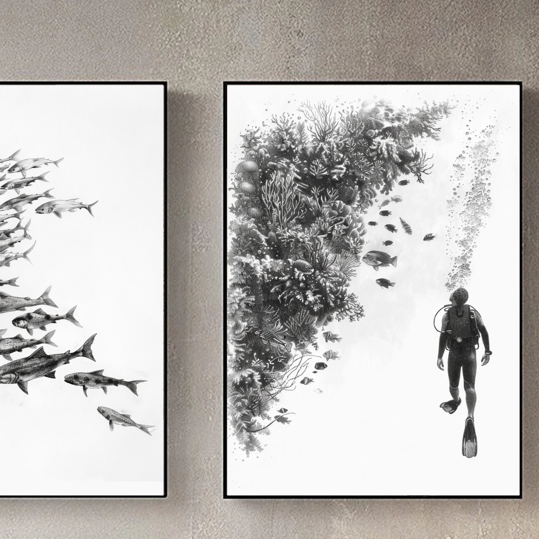 Scuba Diver Pencil Sketch | Set of 3 | Perfect Gift for Dive Lovers ...