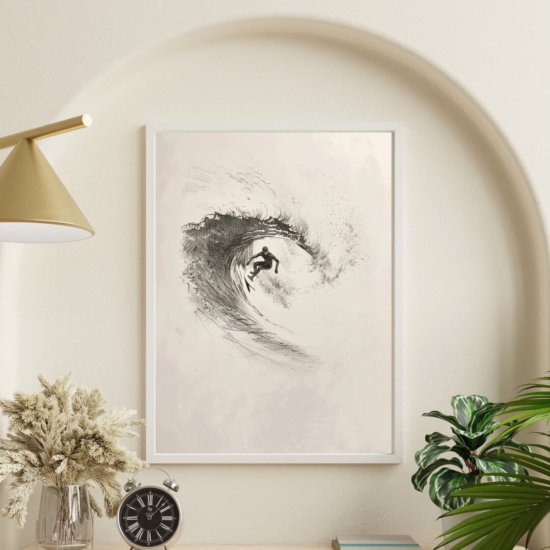 Surfer in the Barrel – Pencil Drawing Ocean Wave Art - Etsy