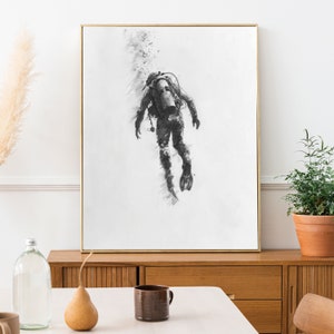 Deep Sea Diver Pencil Drawing – Minimalist Ocean Exploration Art - Etsy