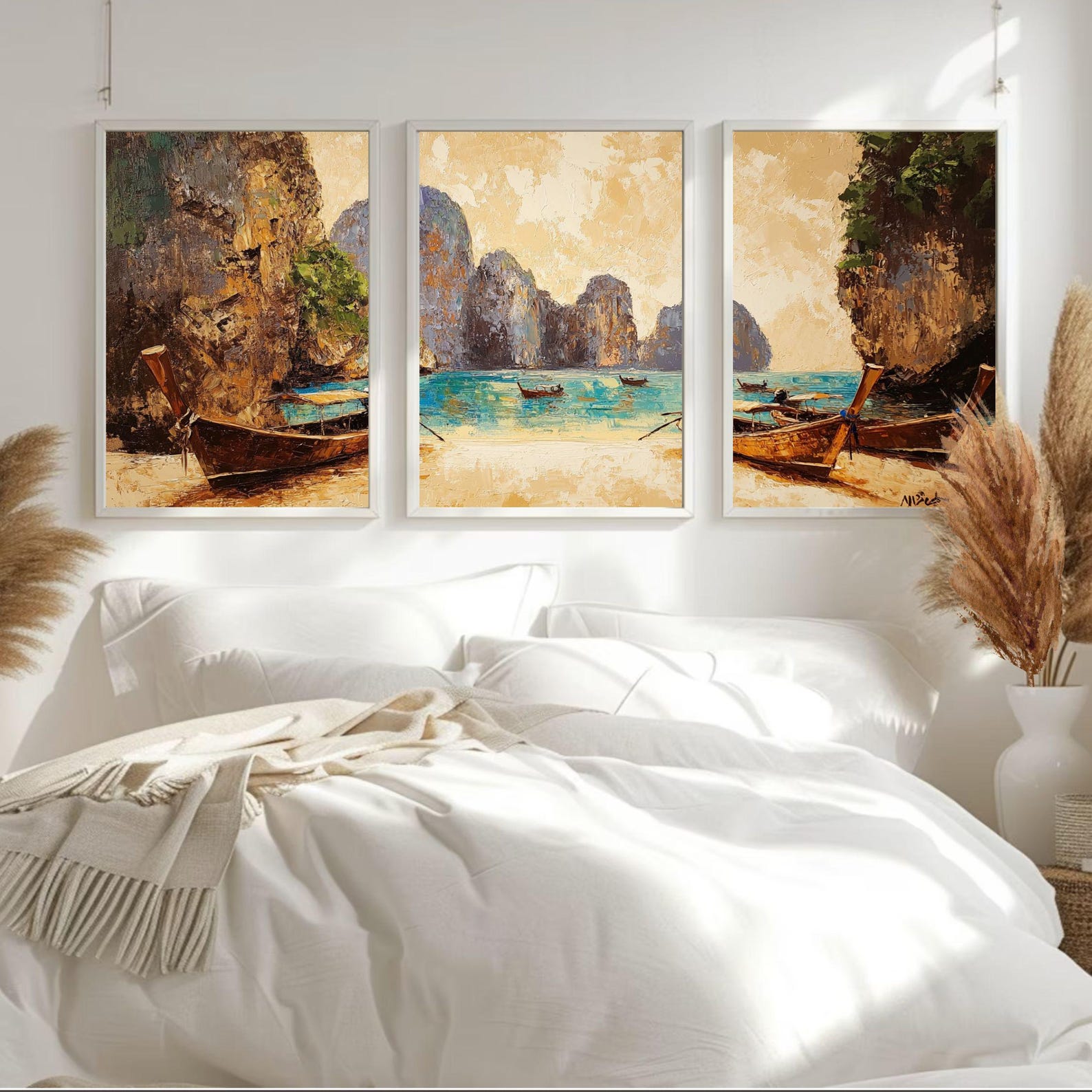 Maya Bay Thailand 3-panel Wall Art – Tropical Beach Painting, Longtail ...