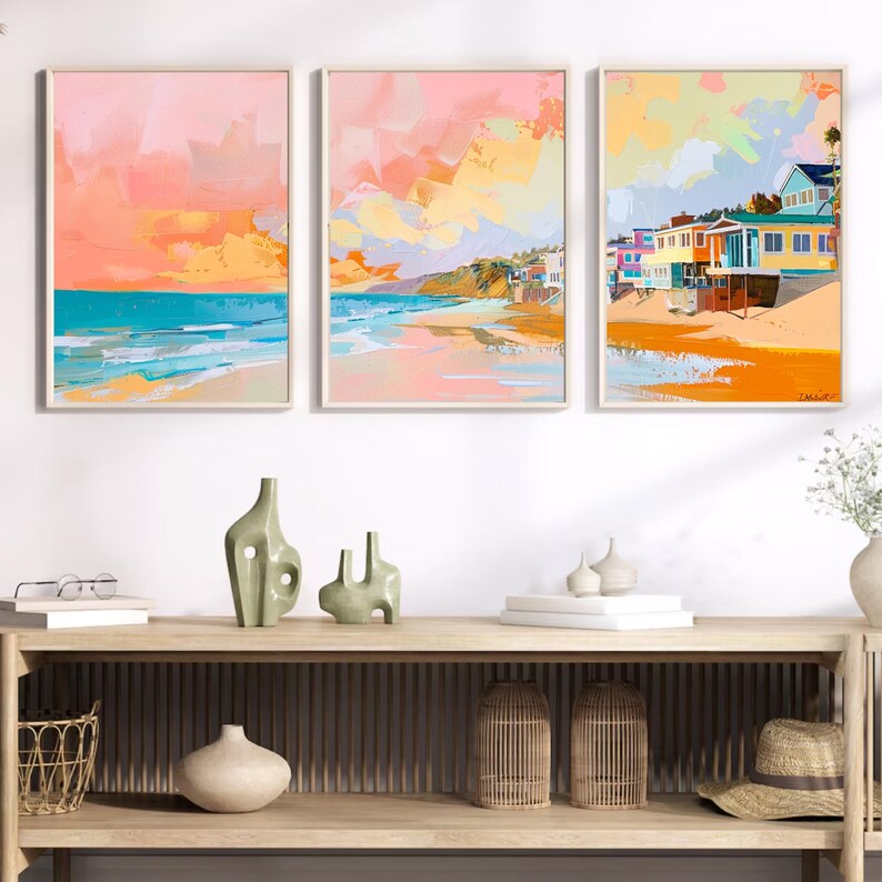 Malibu Beach at Sunset | Above the Sofa Trio Poster Set - Coastal Vibes ...