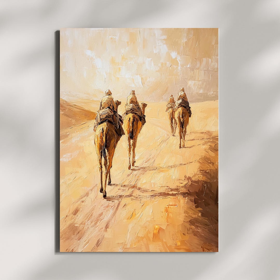 Sahara Dessert, Textured Beige Oil Painting of Morocco on Venetian ...