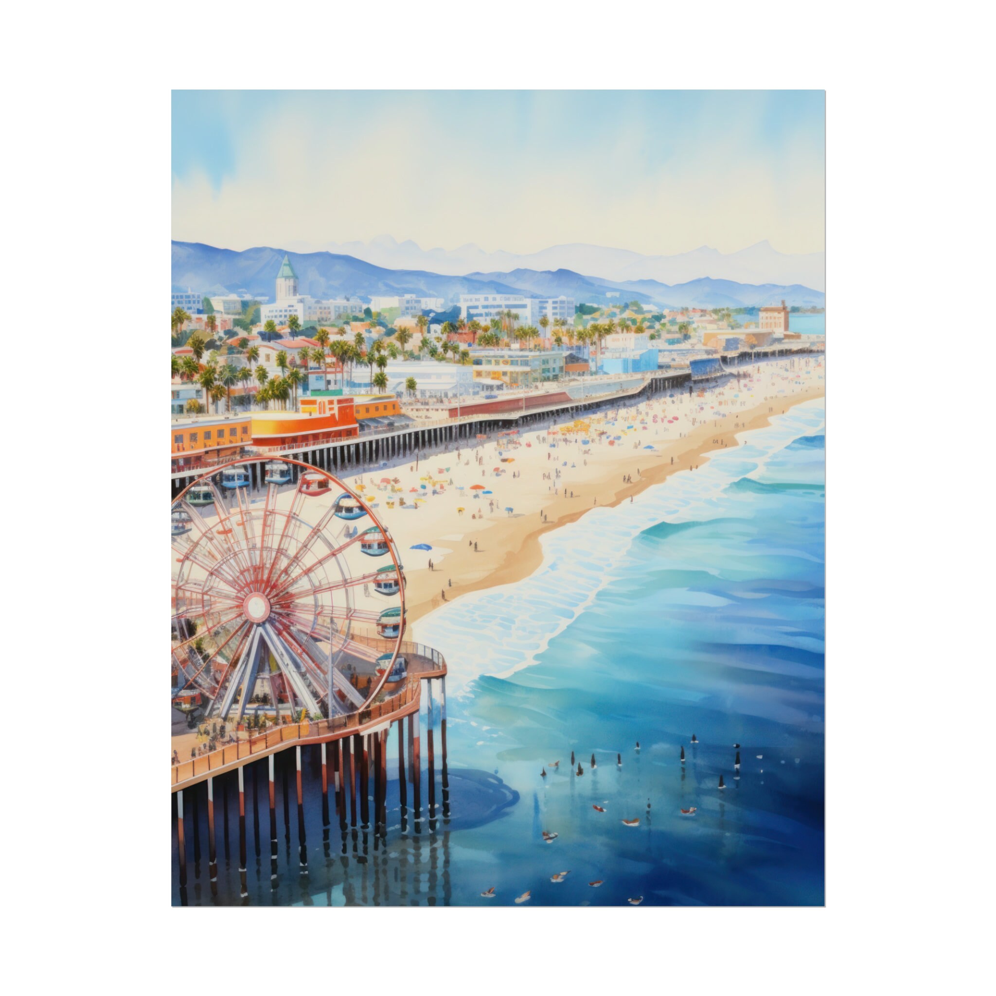 Santa Monica Pier Inspired Watercolor Painting | California Art Print ...
