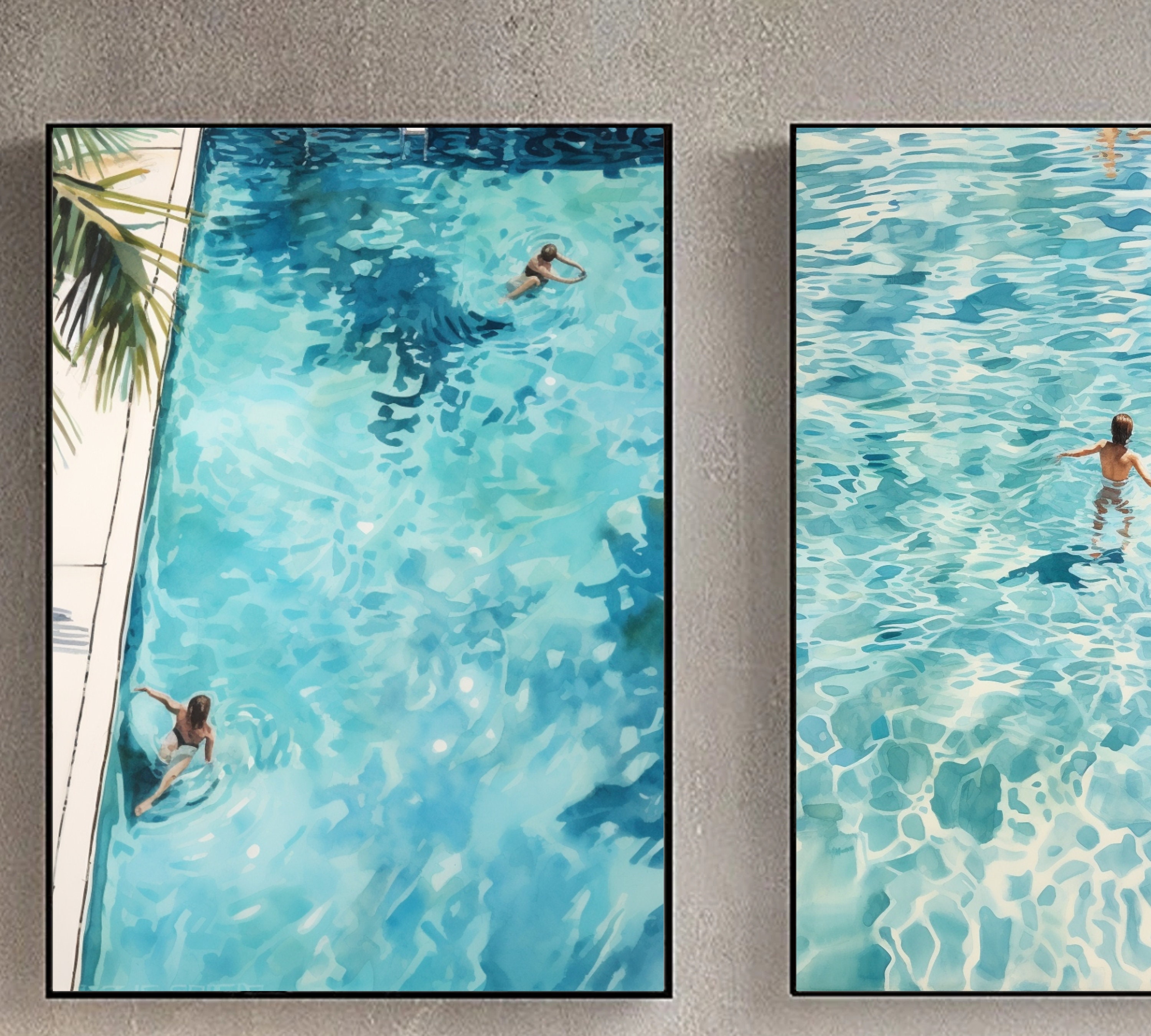 Swimming Pool Art Set of 3 Tranquil Pool Painting With Reflecting Water ...