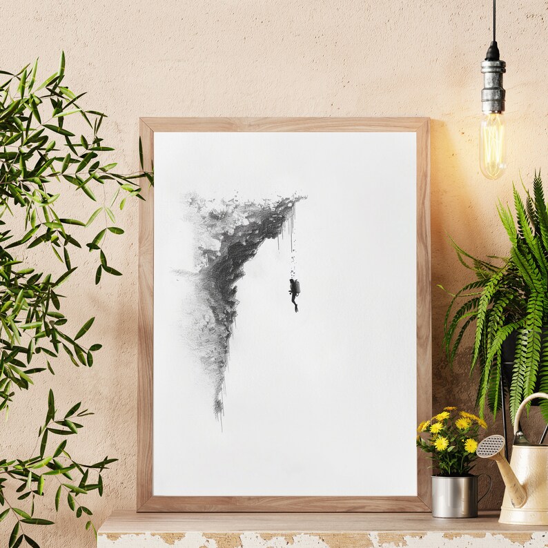 Lonely Deep Sea Diver | Exploration Beneath the Waves - Pencil Sketch ...