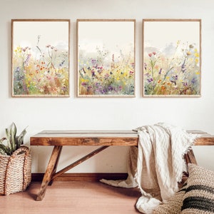 Boho Chic Wildflower Field Poster Set of 3 - Watercolor Floral Wall Art ...