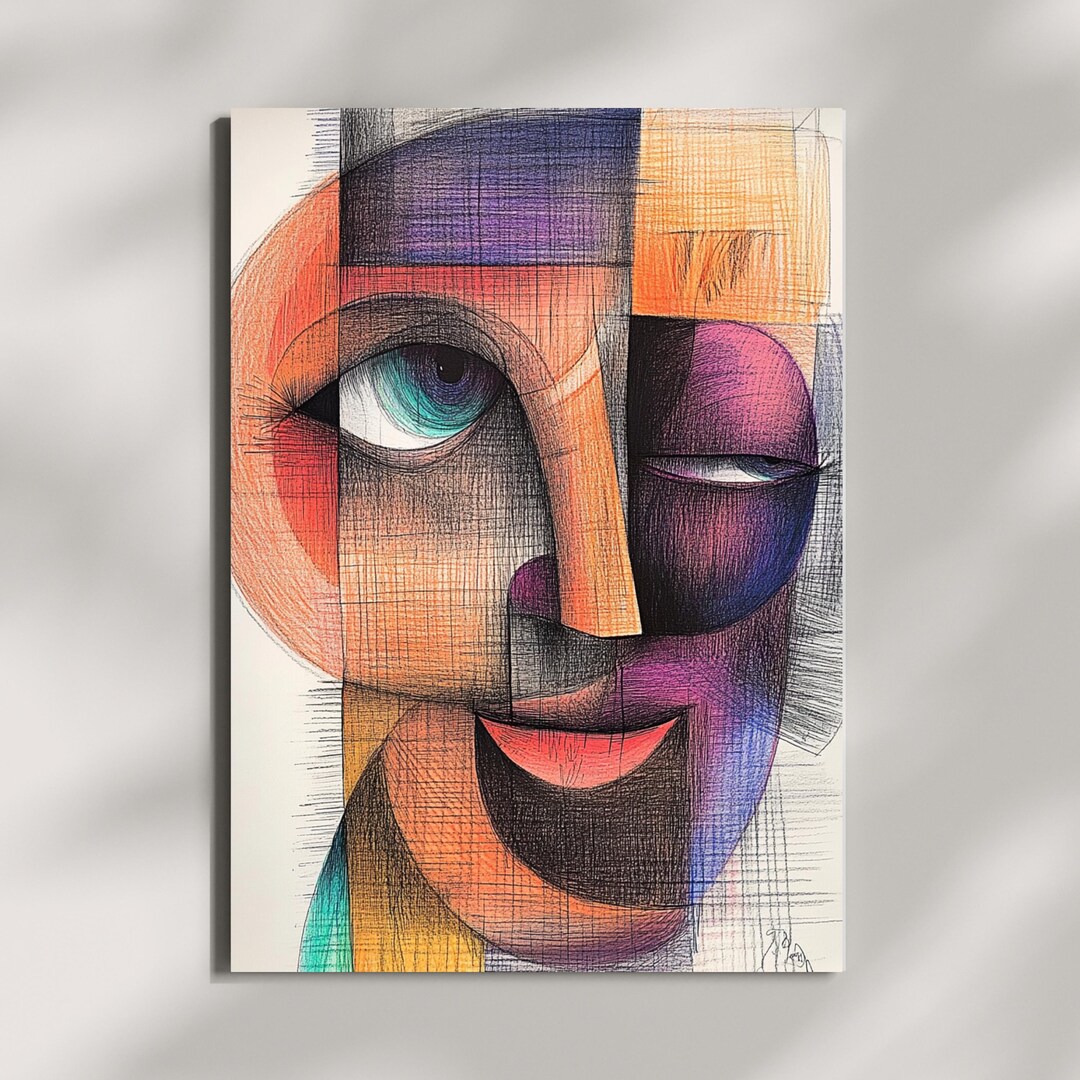 Cubist Abstract Face Art Print – Modern Geometric Portrait Painting - Etsy