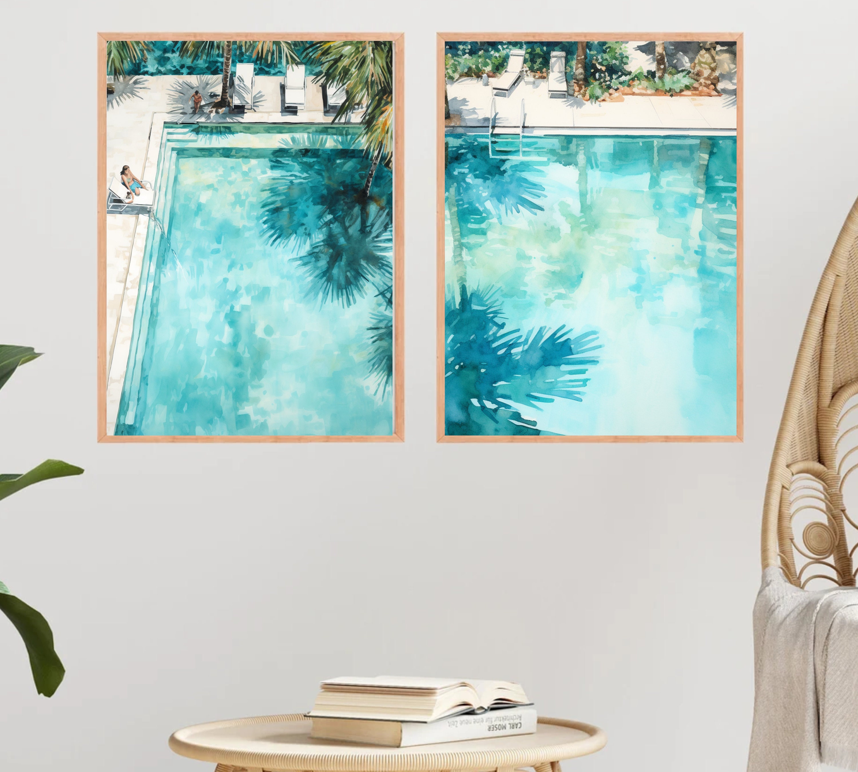 Swimming Pool Art Set of 2 | Tranquil Pool Painting With Reflecting ...