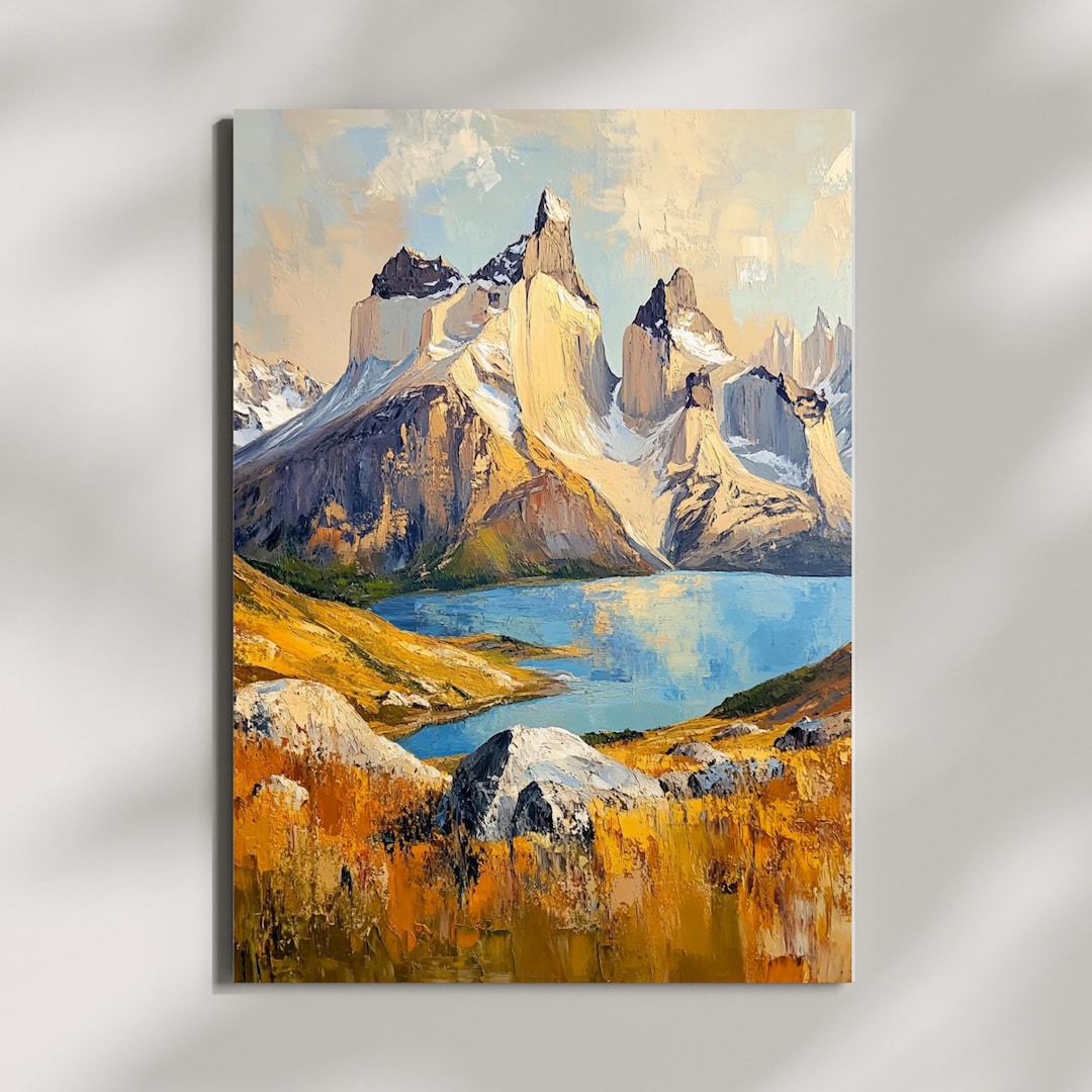 Torres Del Paine Chile Wall Art – Beige Palette Knife Oil Painting ...