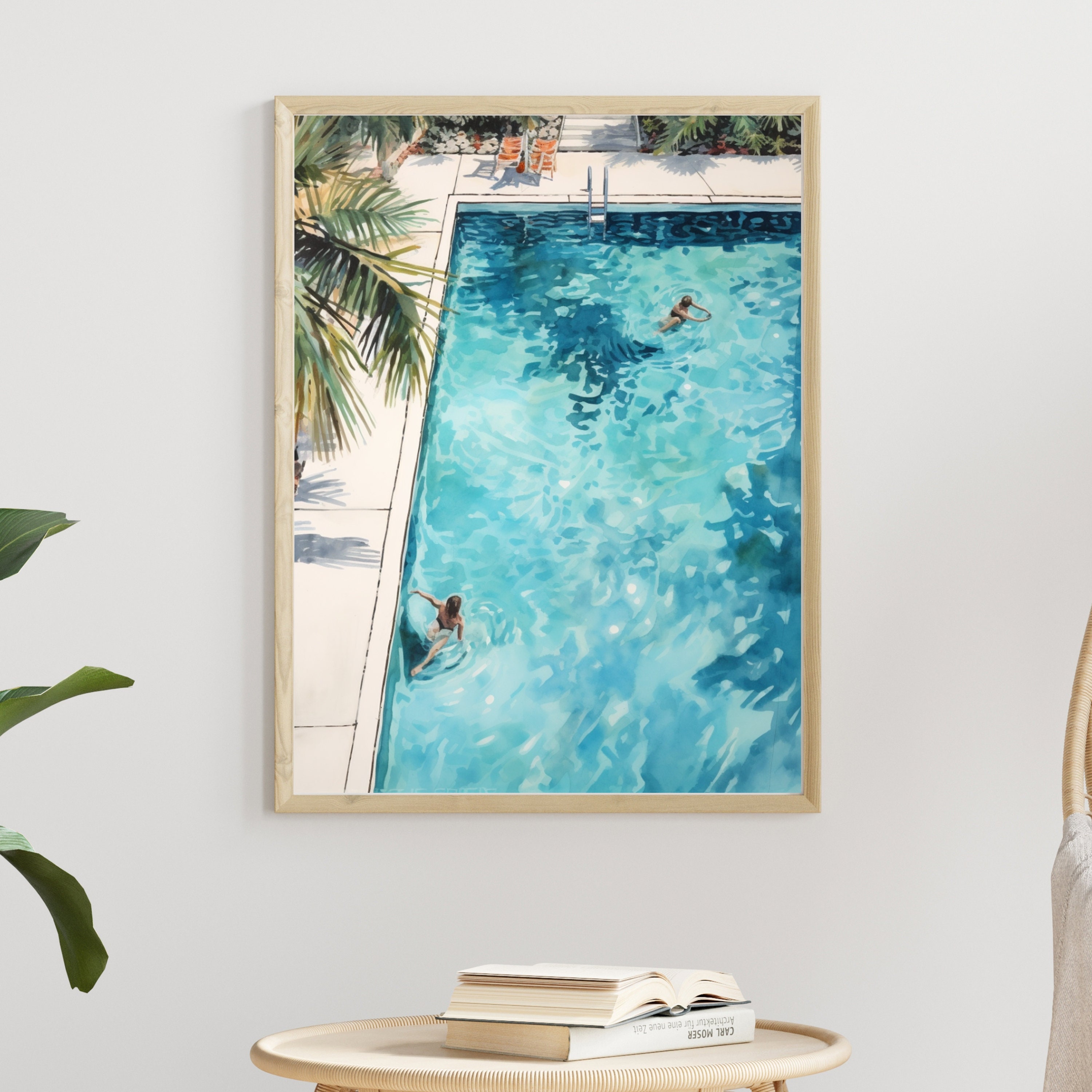 Swimming Pool Art Tranquil Pool Painting With Reflecting Water Palm ...