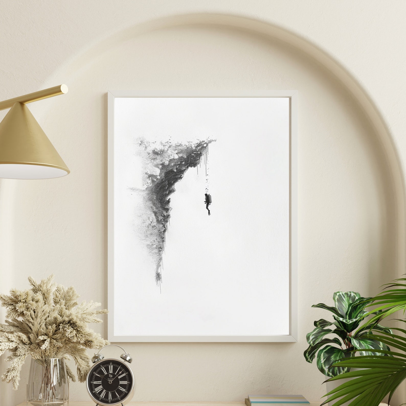 Lonely Deep Sea Diver | Exploration Beneath the Waves - Pencil Sketch ...