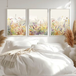 Boho Chic Wildflower Field Poster Set of 3 - Watercolor Floral Wall Art ...