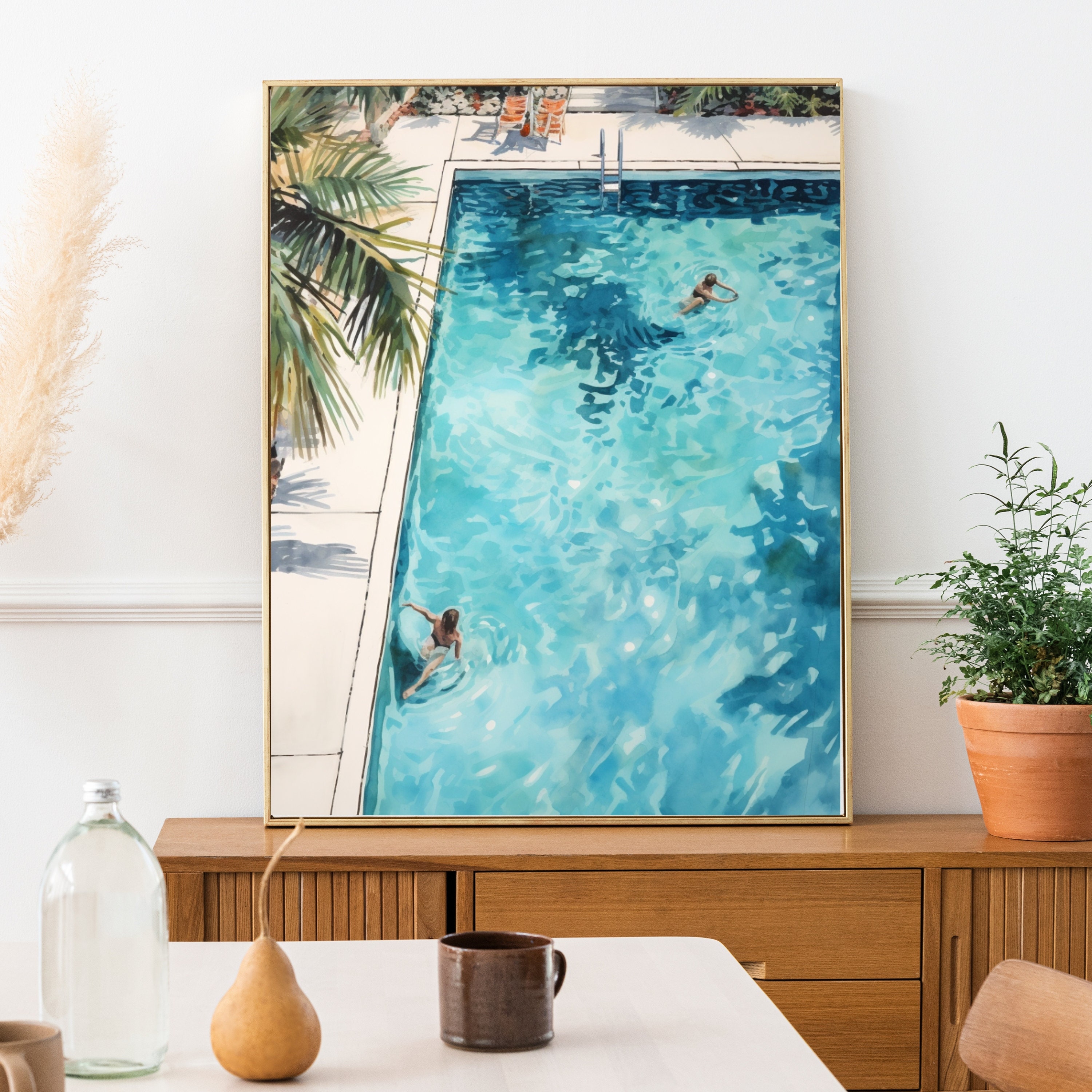 Swimming Pool Art Tranquil Pool Painting With Reflecting Water Palm ...