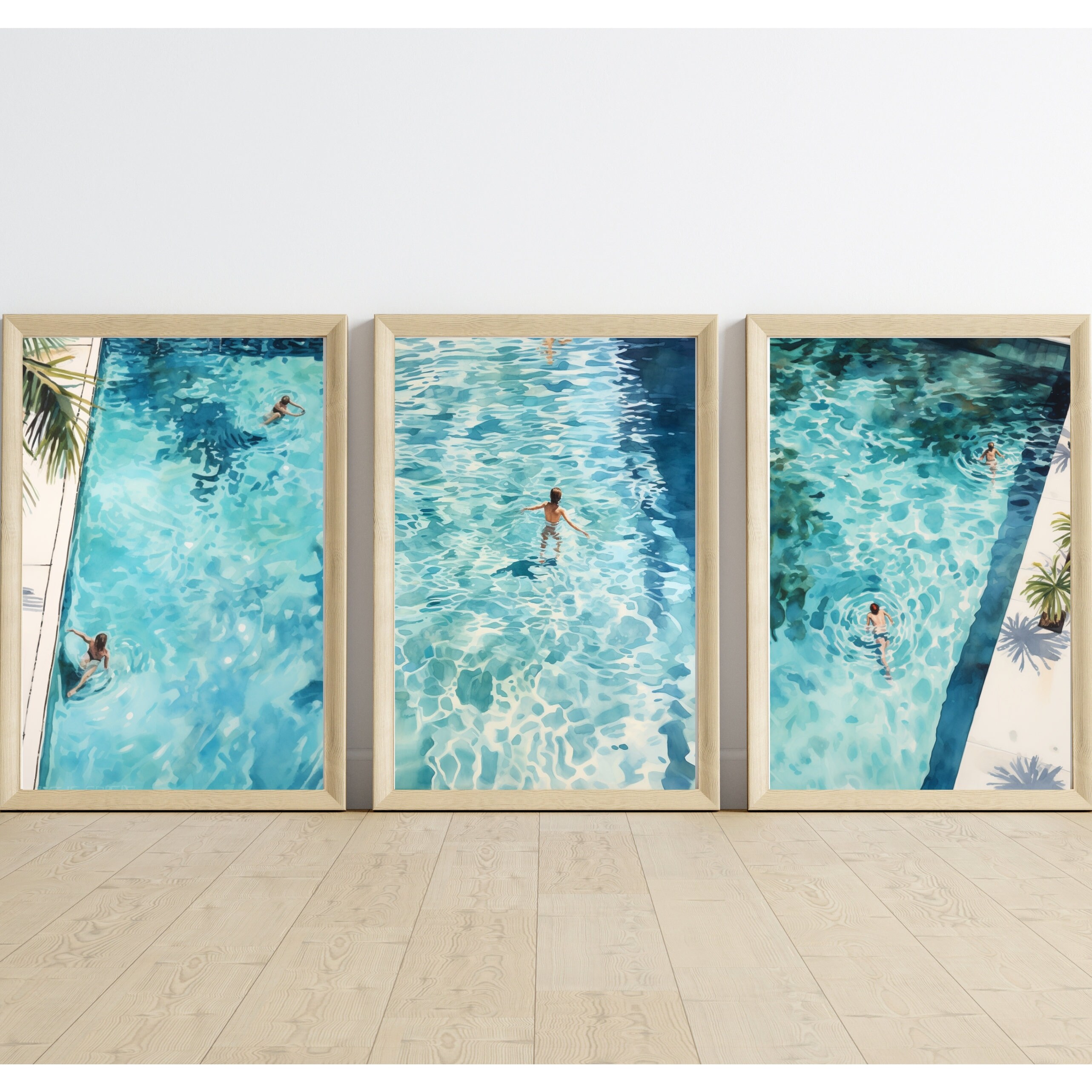 Swimming Pool Art Set of 3 Tranquil Pool Painting With Reflecting Water ...