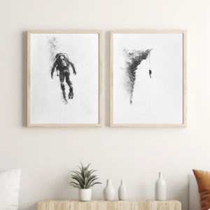 Deep Sea Diver Pencil Drawing – Minimalist Ocean Exploration Art - Etsy